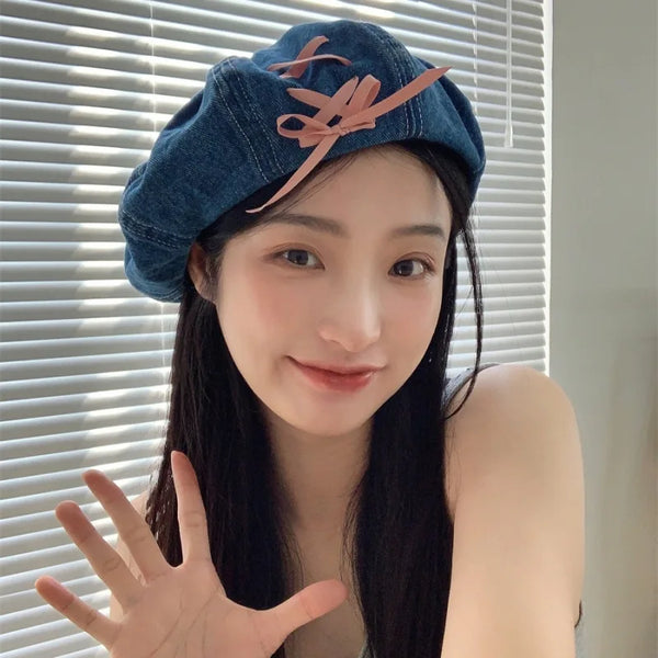 Daiiibabyyy Denim Bow Knot Sweet Summer Spring Berets Ladies Women Gir ...
